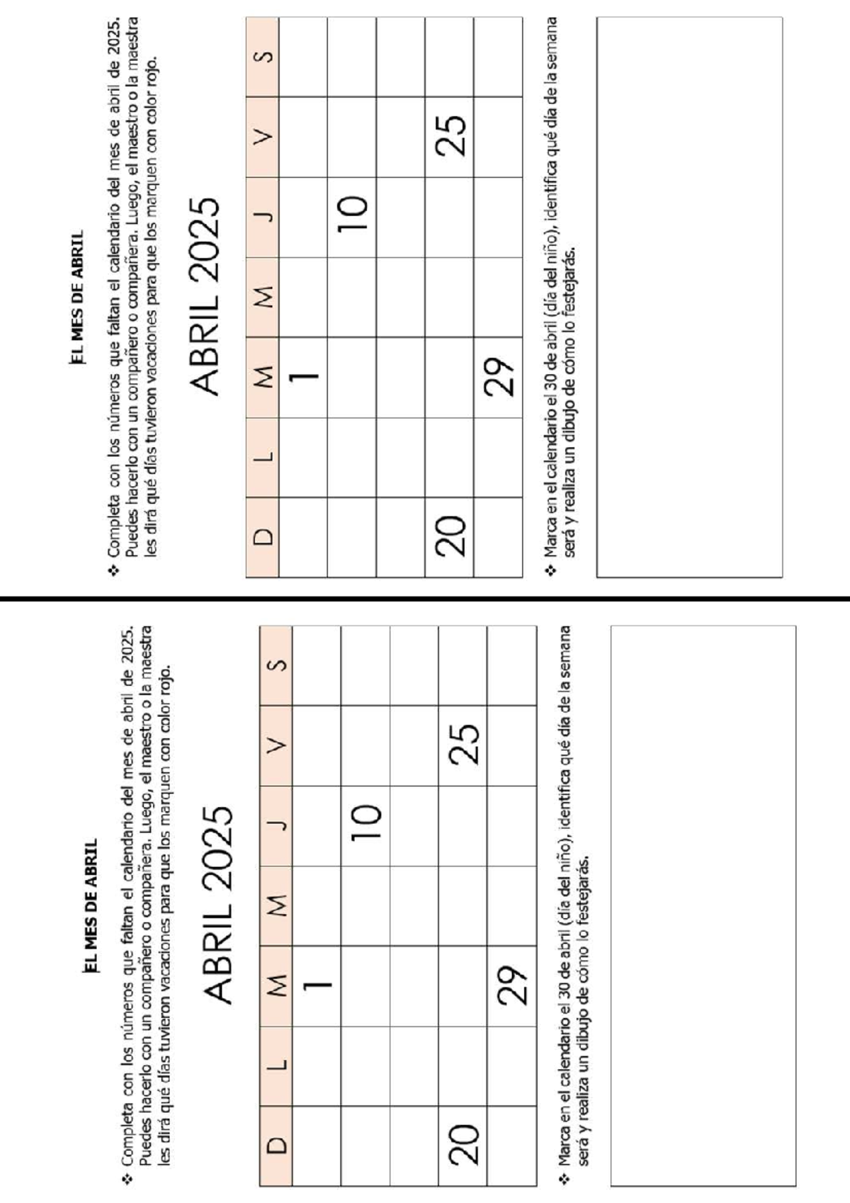 Copias (28) - EL MES DE ABRIL EL MES DE ABRIL Completa con los números ...