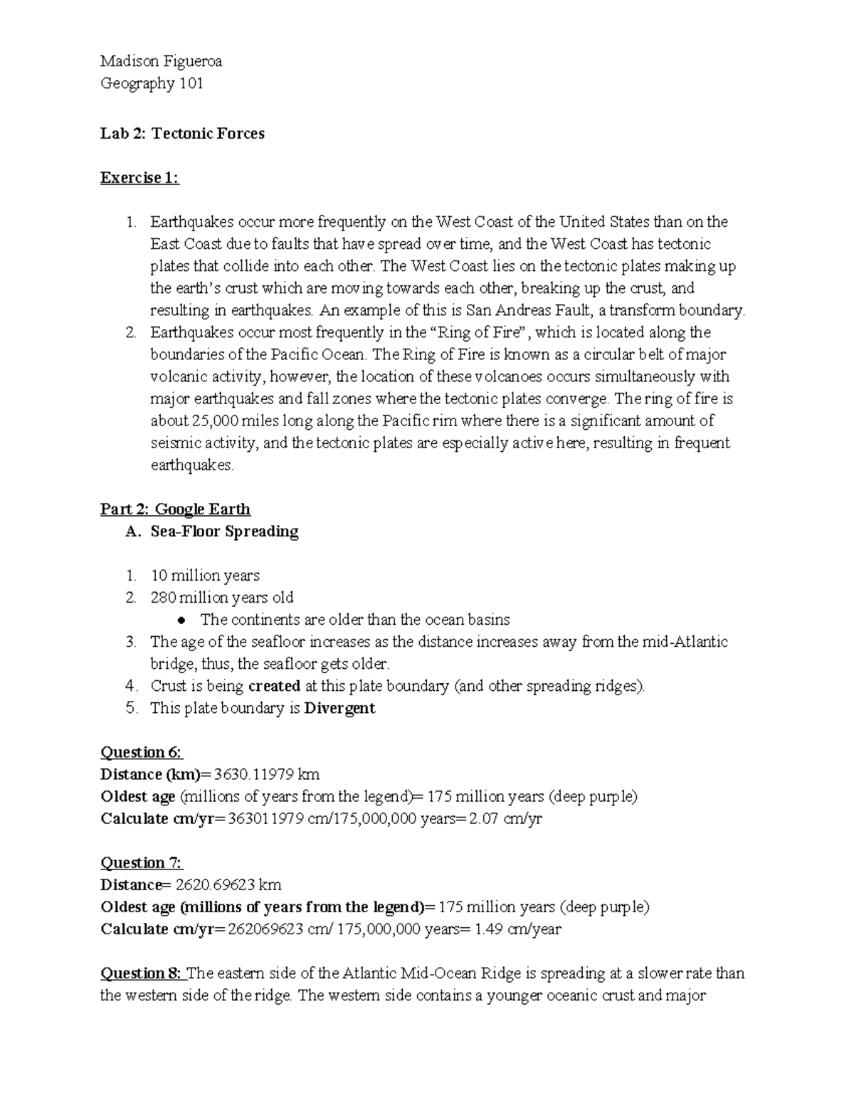 Geography 101 Lab 2: Understanding Tectonic Forces and Earthquakes ...