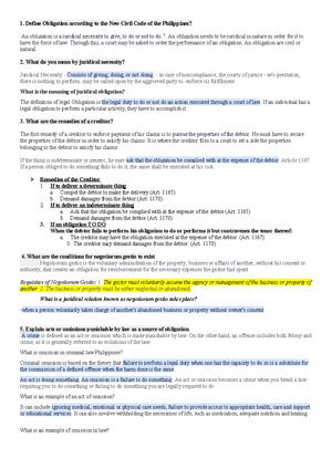 Oblicon Notes - Notes 1 INTRODUCTION TO LAW Law means any rule of ...