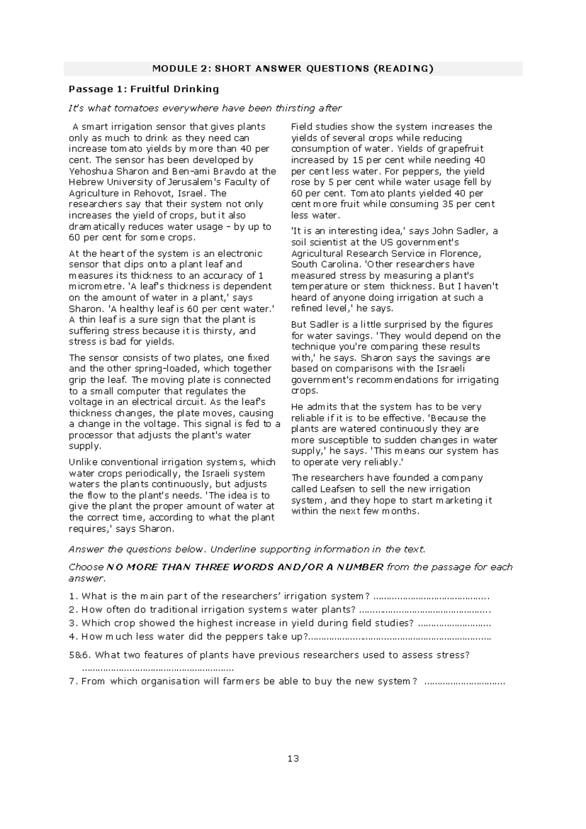 MODULE 2: SHORT ANSWER QUESTIONS (READING) & SPEAKING TIPS - Studocu