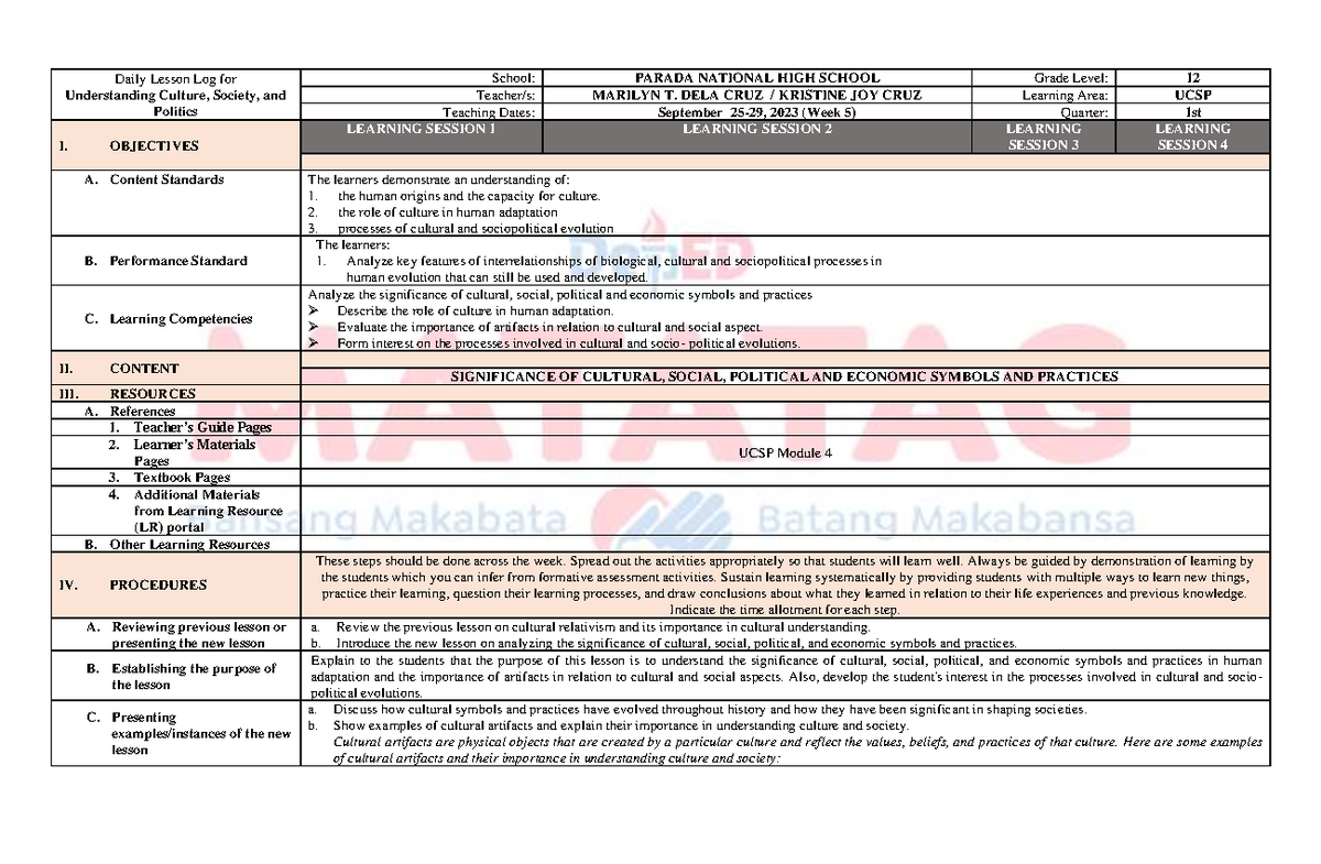 UCSP DLL WEEK 5 - Understanding Culture, Society, and Politics - Studocu