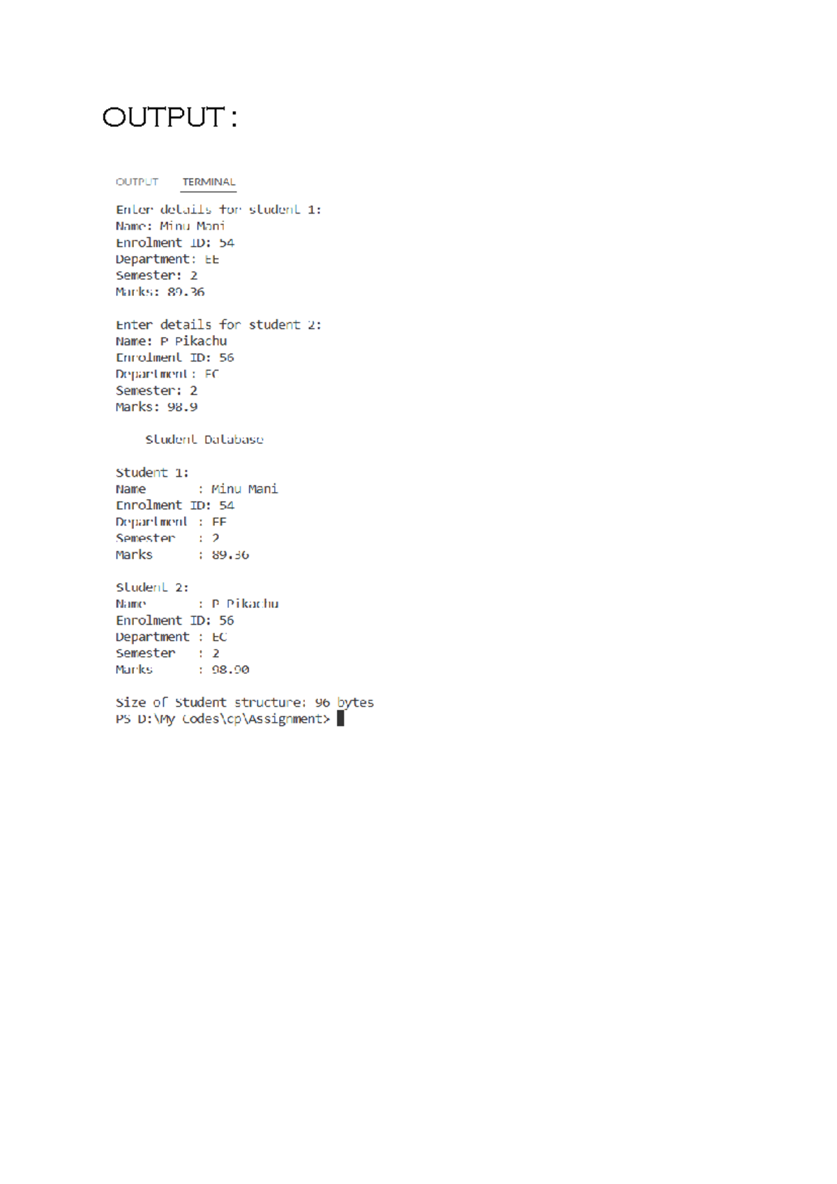 Student Database Output - EE & EC Sem 2 Marks Report - Studocu
