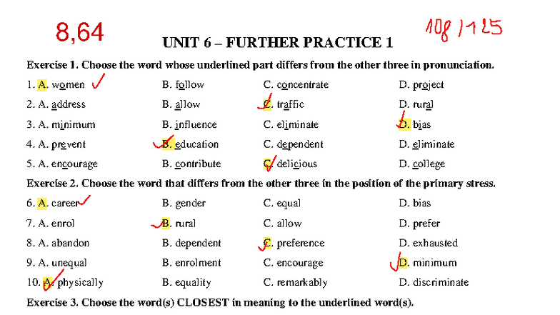 Grade 10 - Unit 6 - Practice Exercises for Further Learning - Studocu