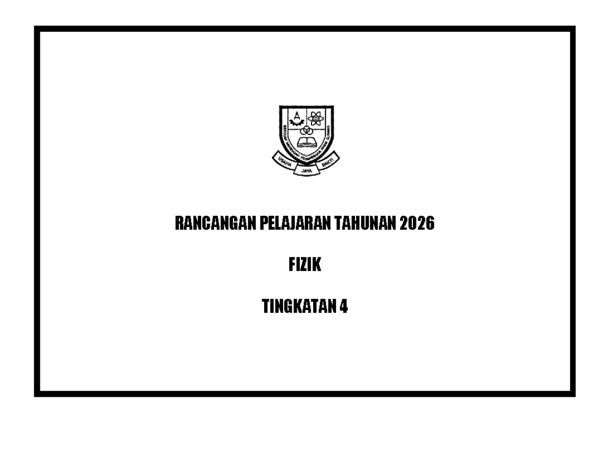 RPT FIZIK TINGKATAN 4 KSSM 2026: RANCANGAN PELAJARAN TAHUNAN - Studocu