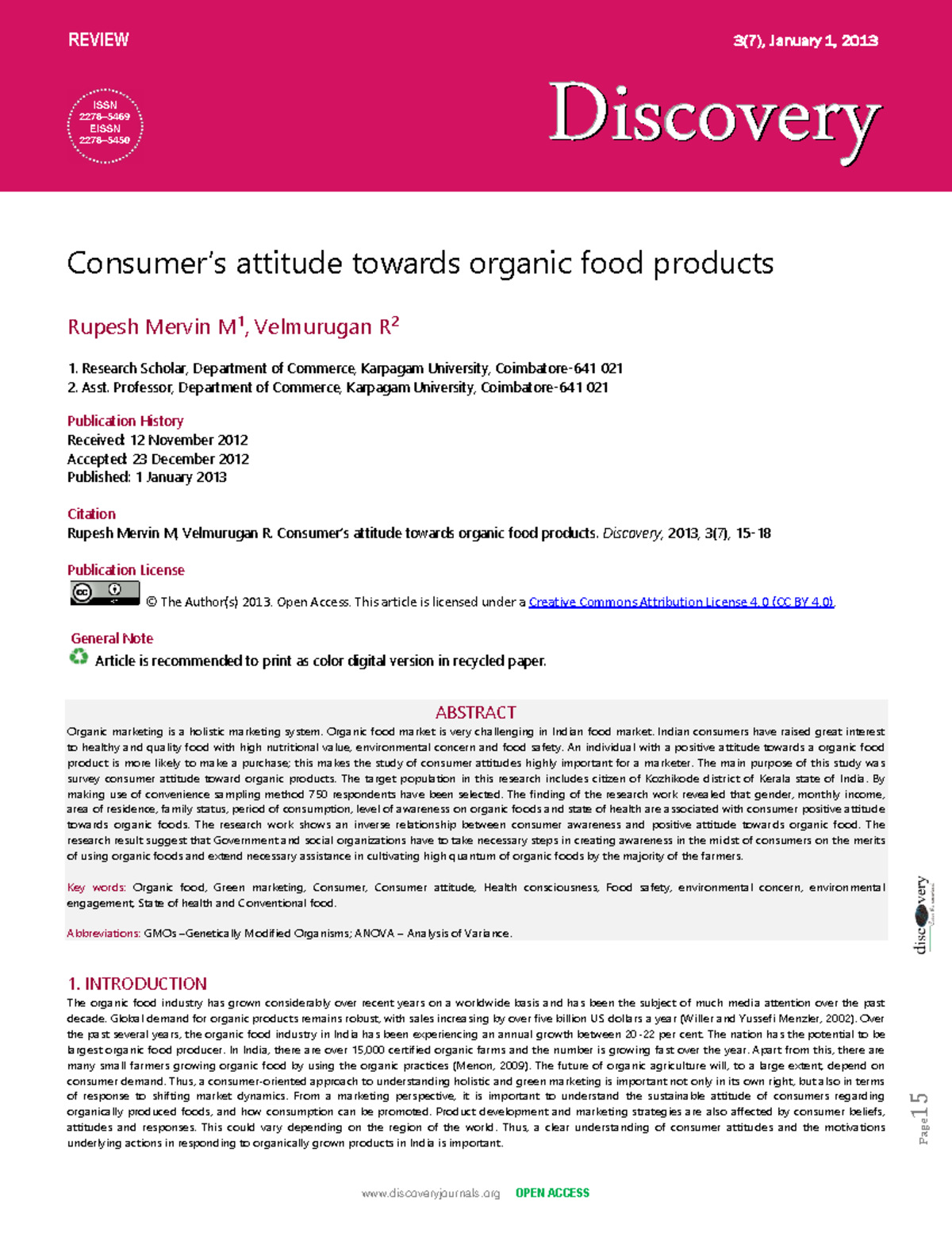 Consumer Attitudes Towards Organic Food Products: A Study in Kozhikode ...