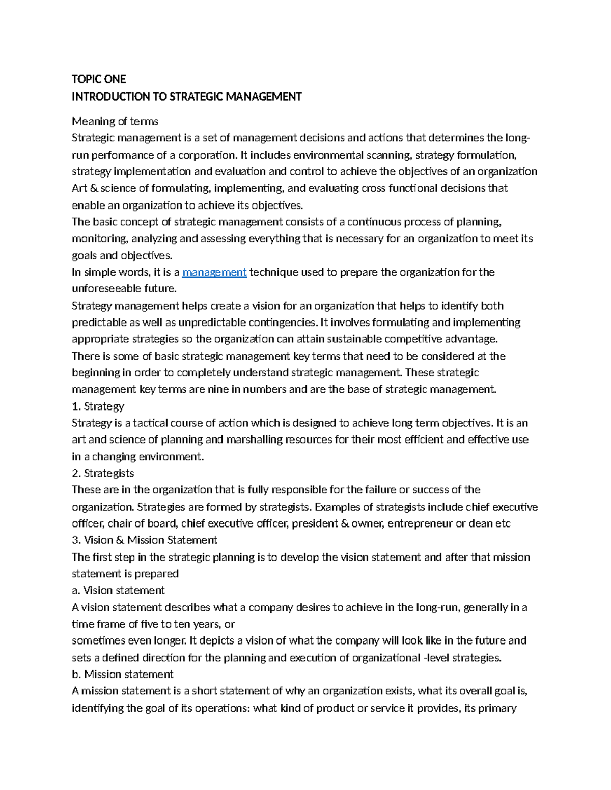 Strategic Management Fundamentals: Key Concepts and Frameworks - Studocu