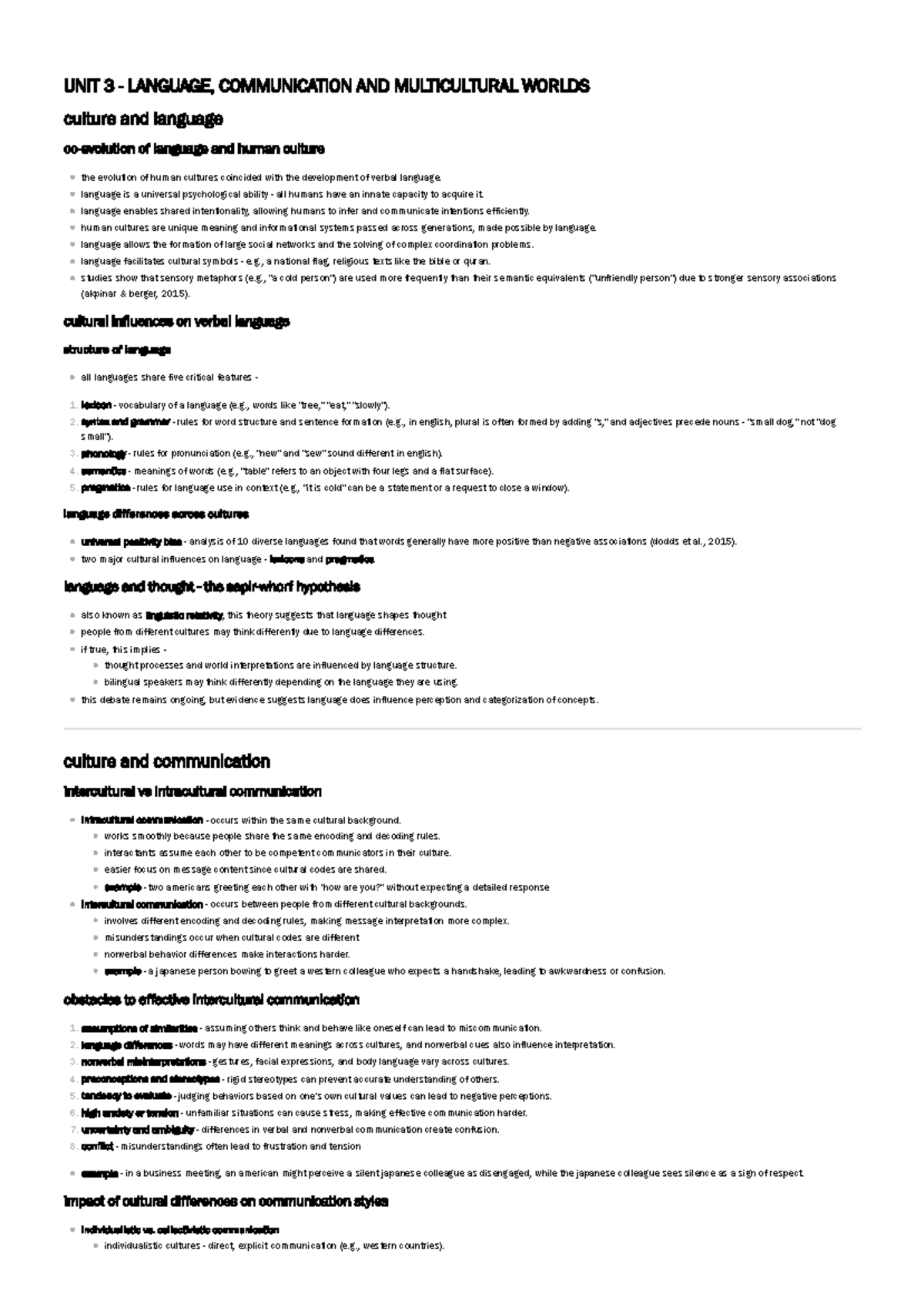 UNIT 3 - Language, Communication, and Multicultural Perspectives - Studocu
