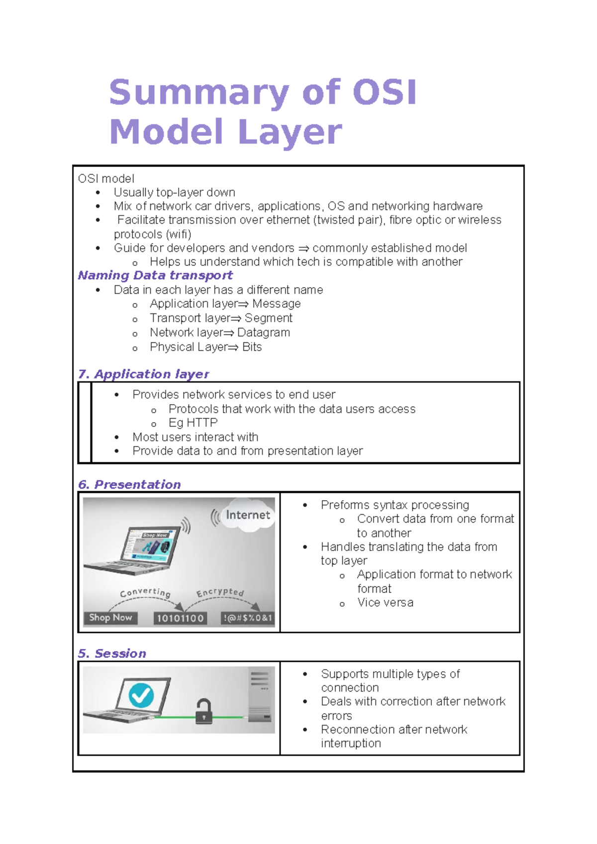 N3 - Summary of OSI Model Layers and Their Functions - Studocu