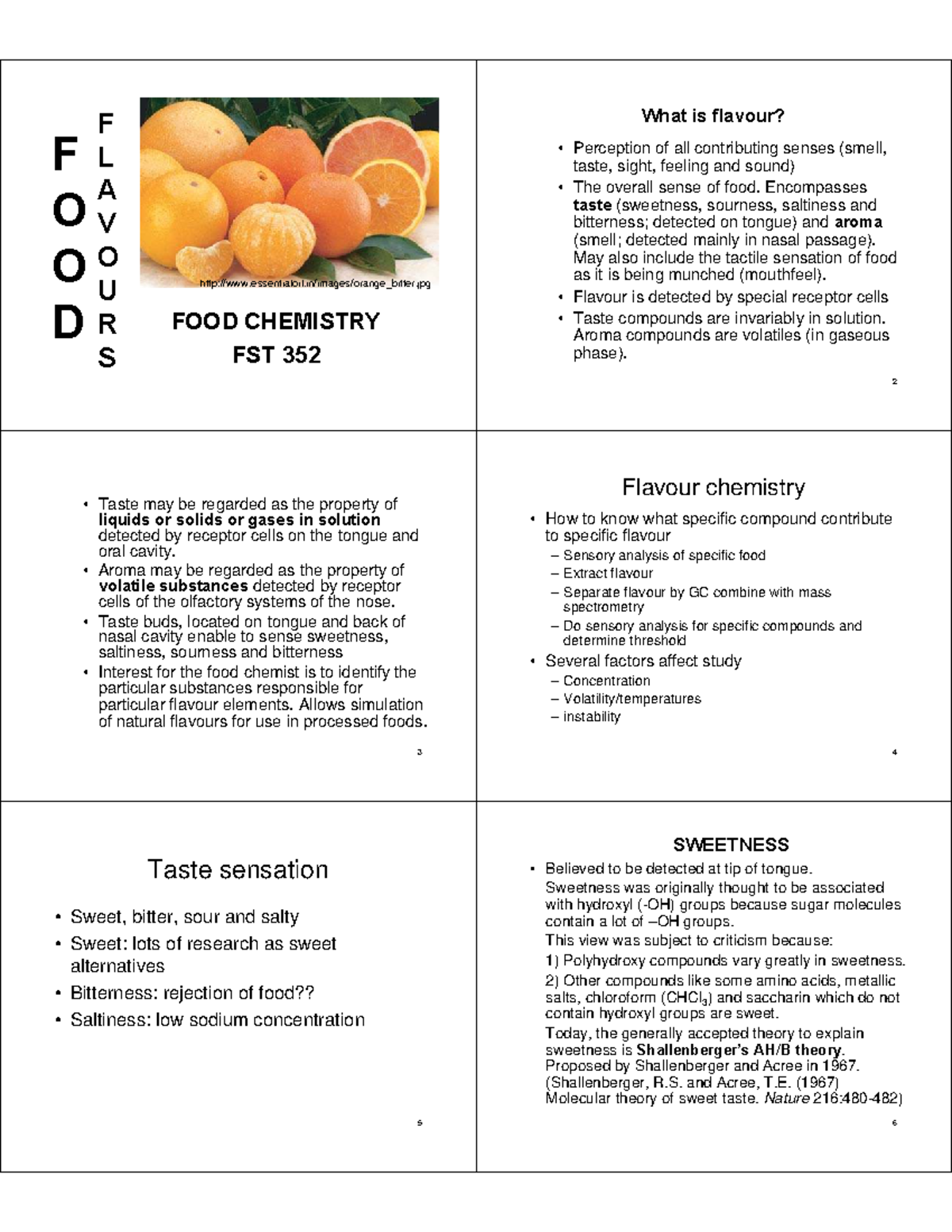 Food Flavours: Understanding Taste and Aroma in FST 352 - Studocu