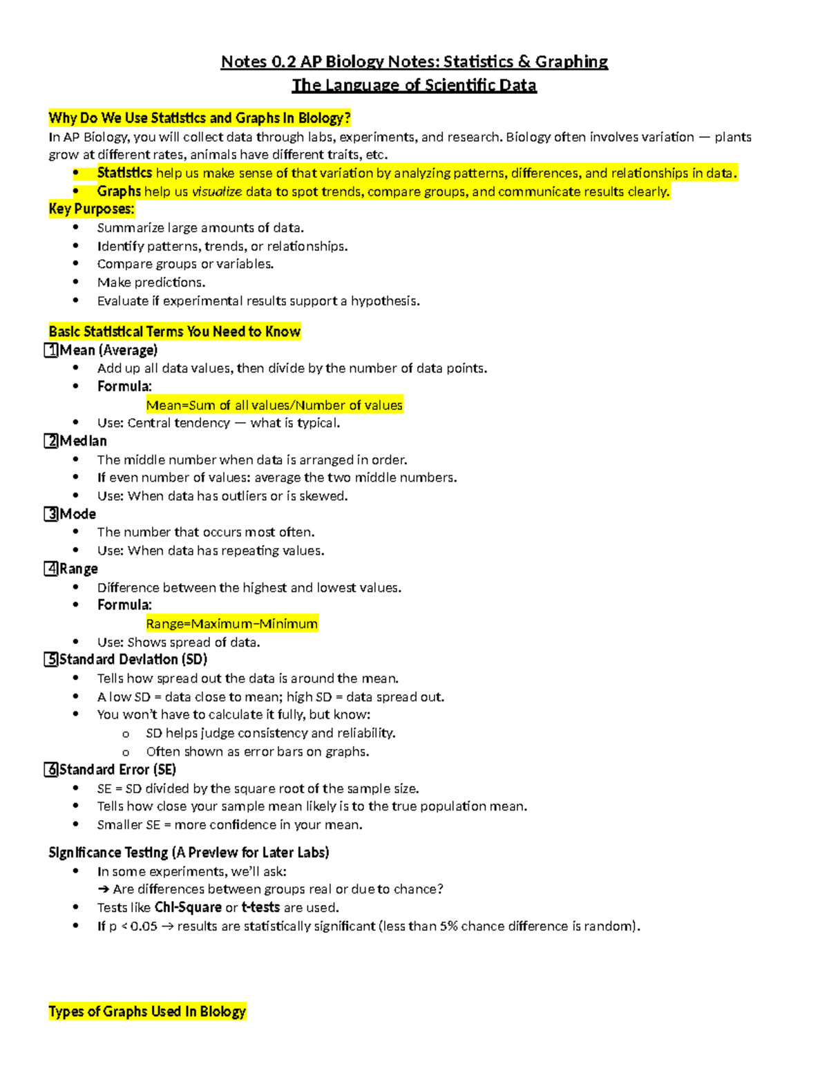 AP Biology 0.2 Notes: Statistics & Graphing Essentials - Studocu