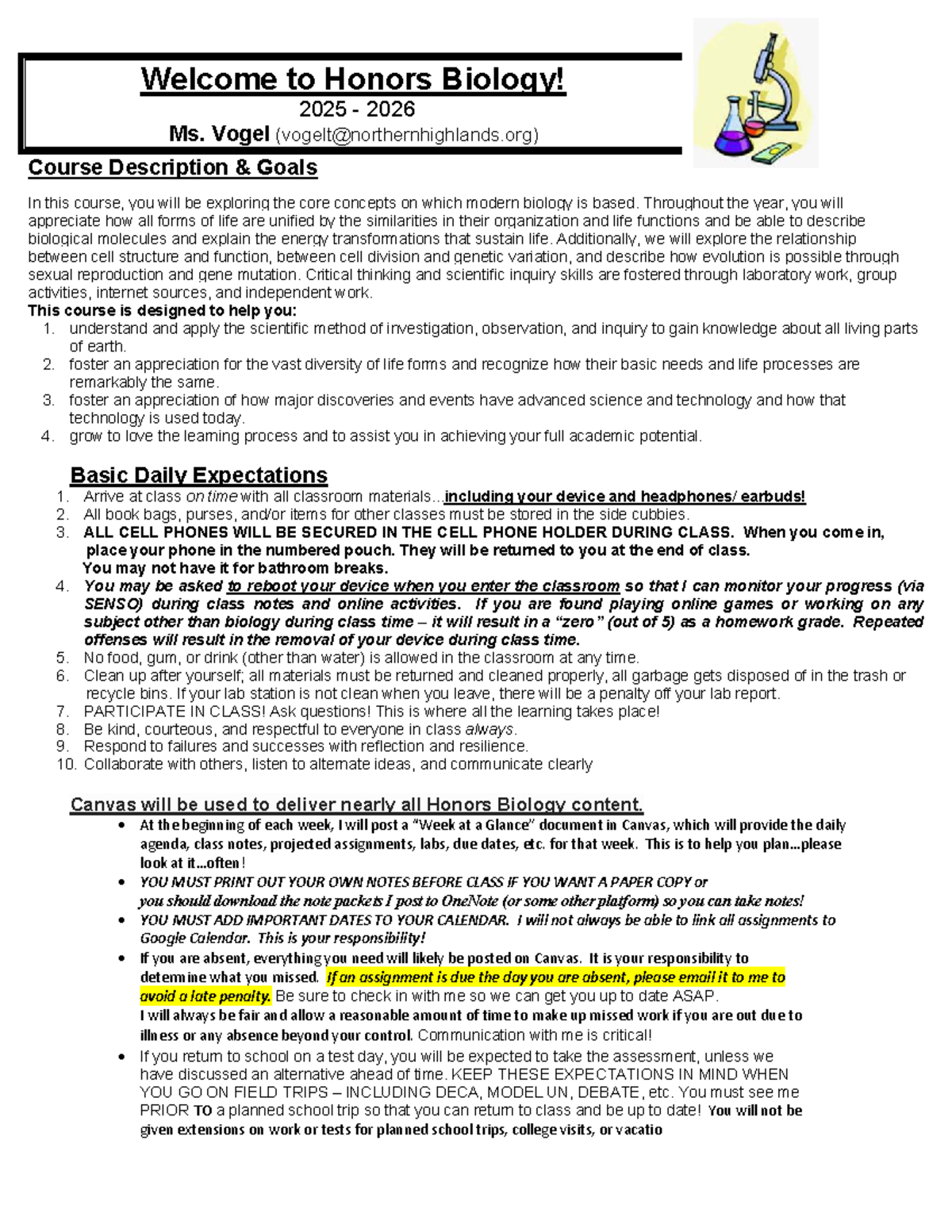 Honors Biology Class Policy 2025-2026: Expectations & Guidelines - Studocu