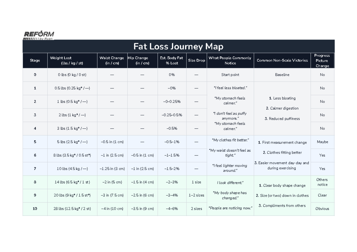 Fat Loss Journey Map: Stages of Weight Loss & Body Changes - Studocu