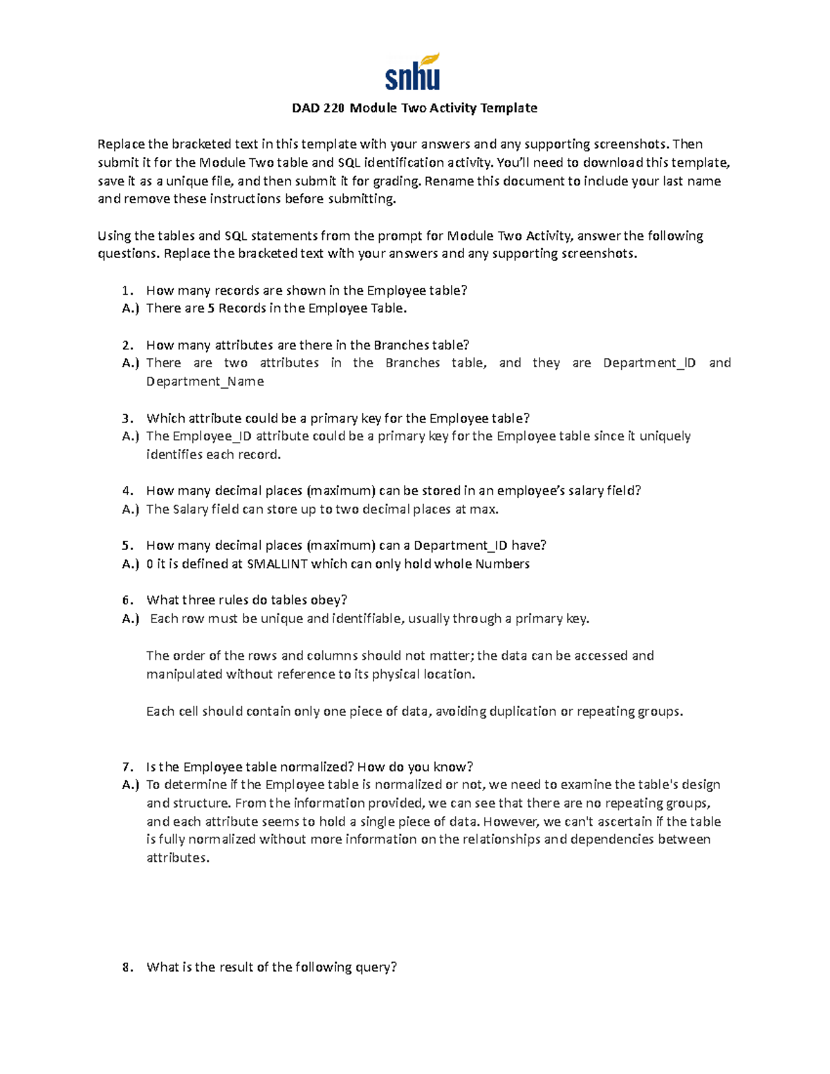 DAD-220 Module Two Activity: SQL & Table Identification Guide - Studocu
