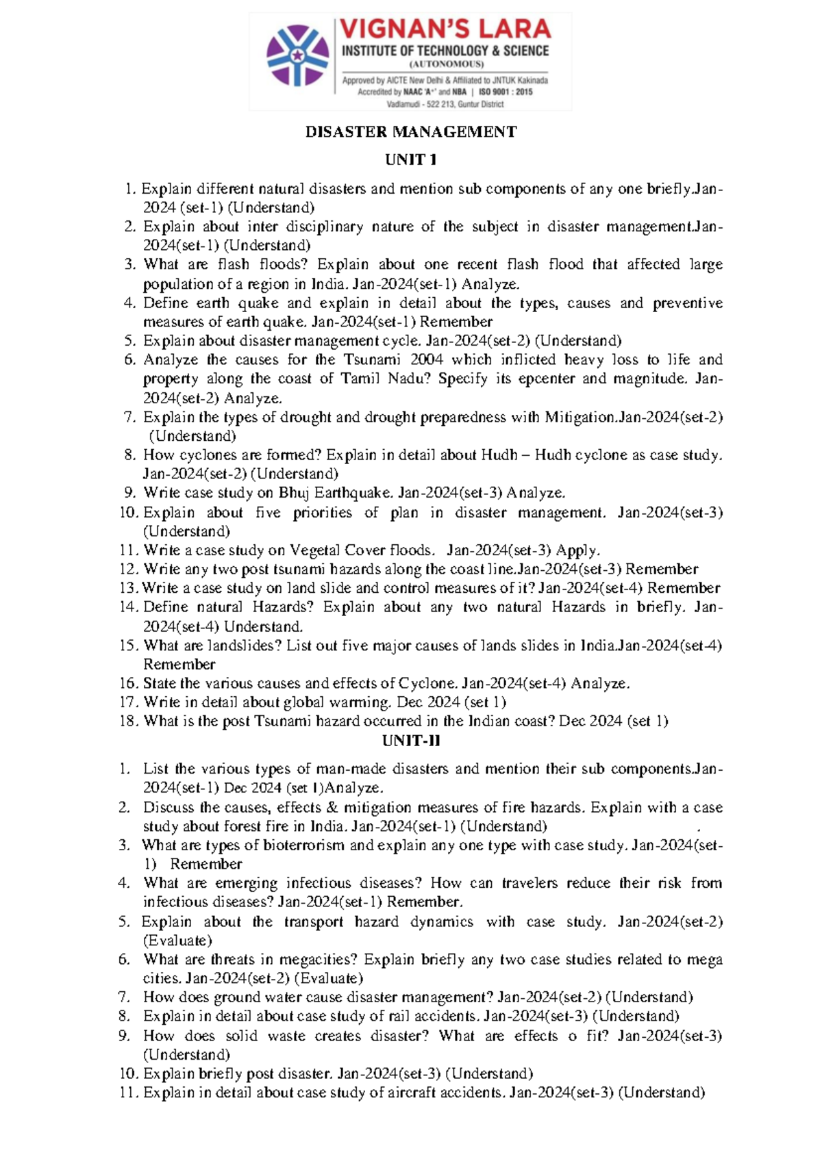 Disaster Management Question Bank - DM 101 Study Material - Studocu