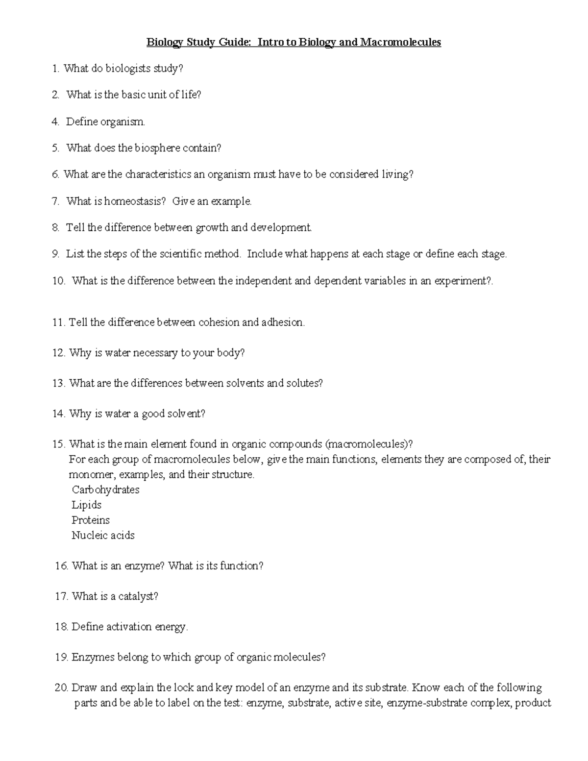 Biology Study Guide (BIO101): Intro to Biology & Macromolecules 2025 ...