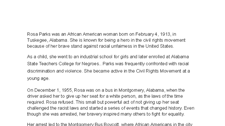 Rosa Parks: A Civil Rights Hero - Speaking Notes - Studocu