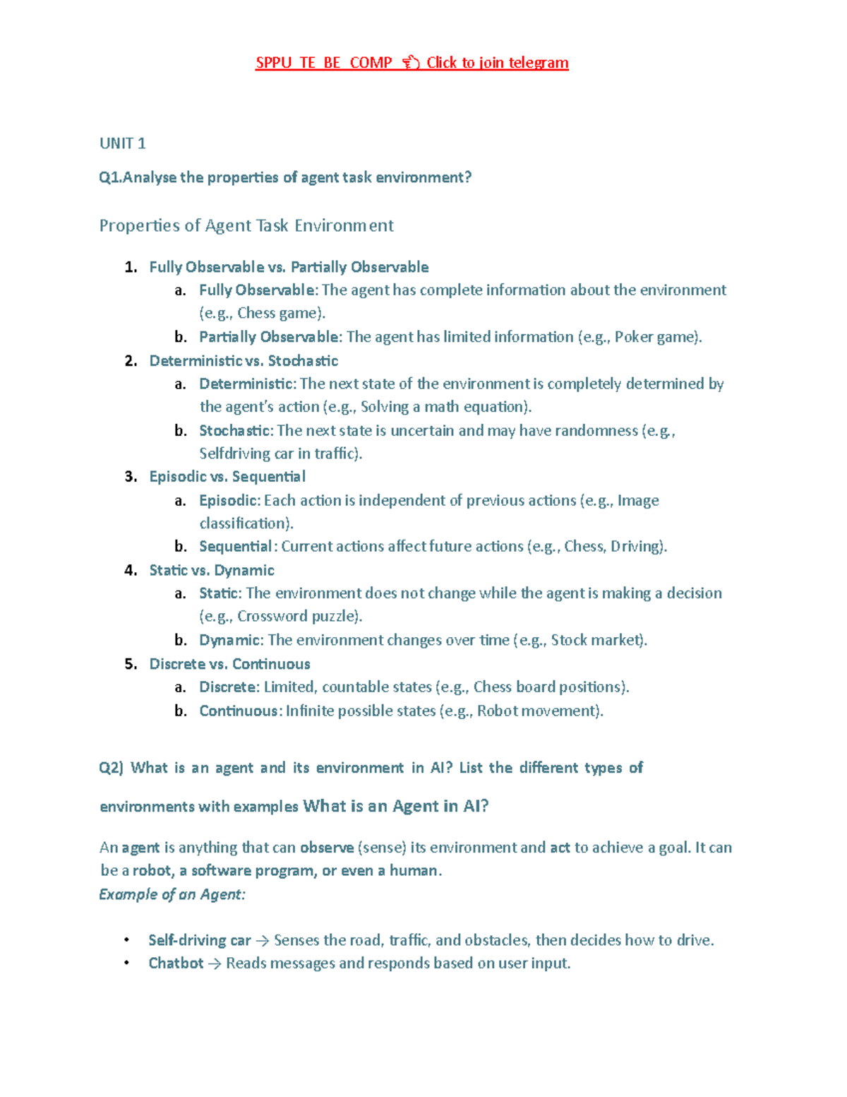 SPPU_TE_BE_COMP AI Insem: Comprehensive Notes on Agent Task ...