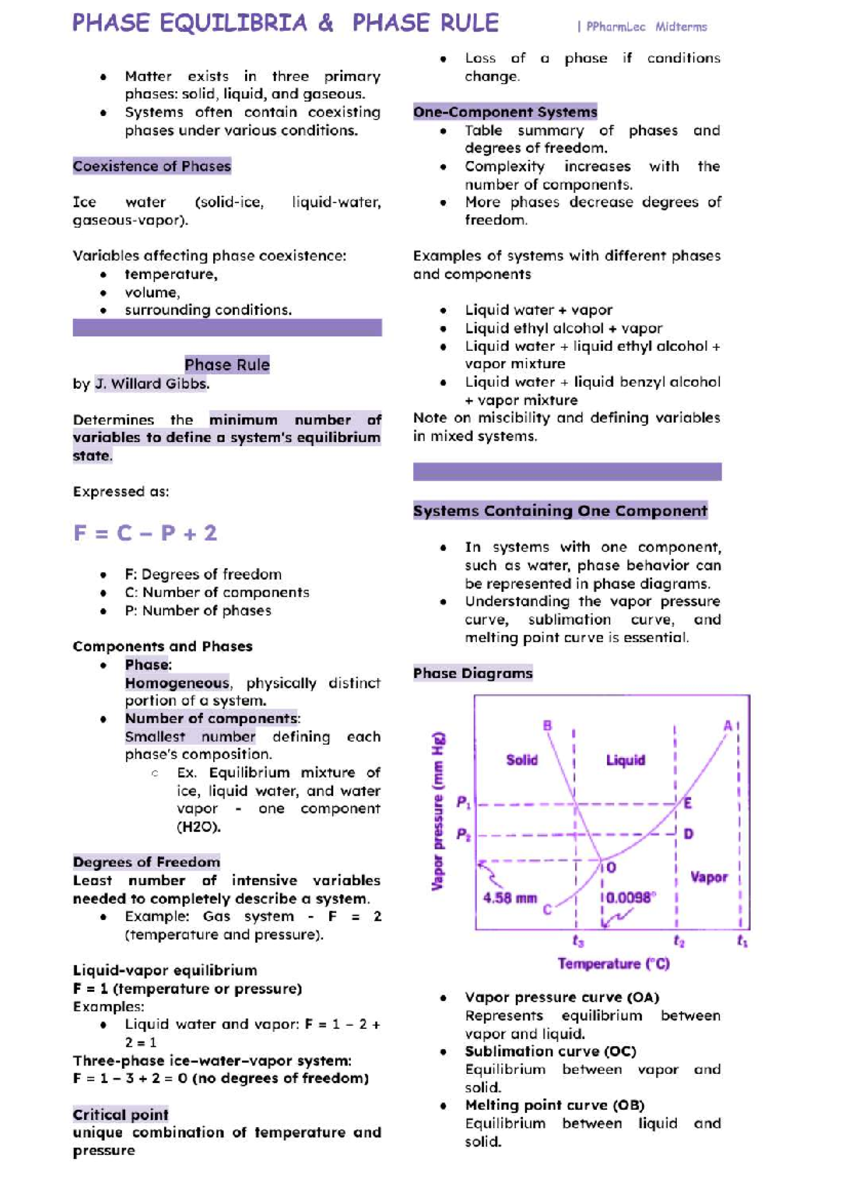 PHARM 101: Phase Equilibria & Phase Rule - Midterm Notes - Studocu
