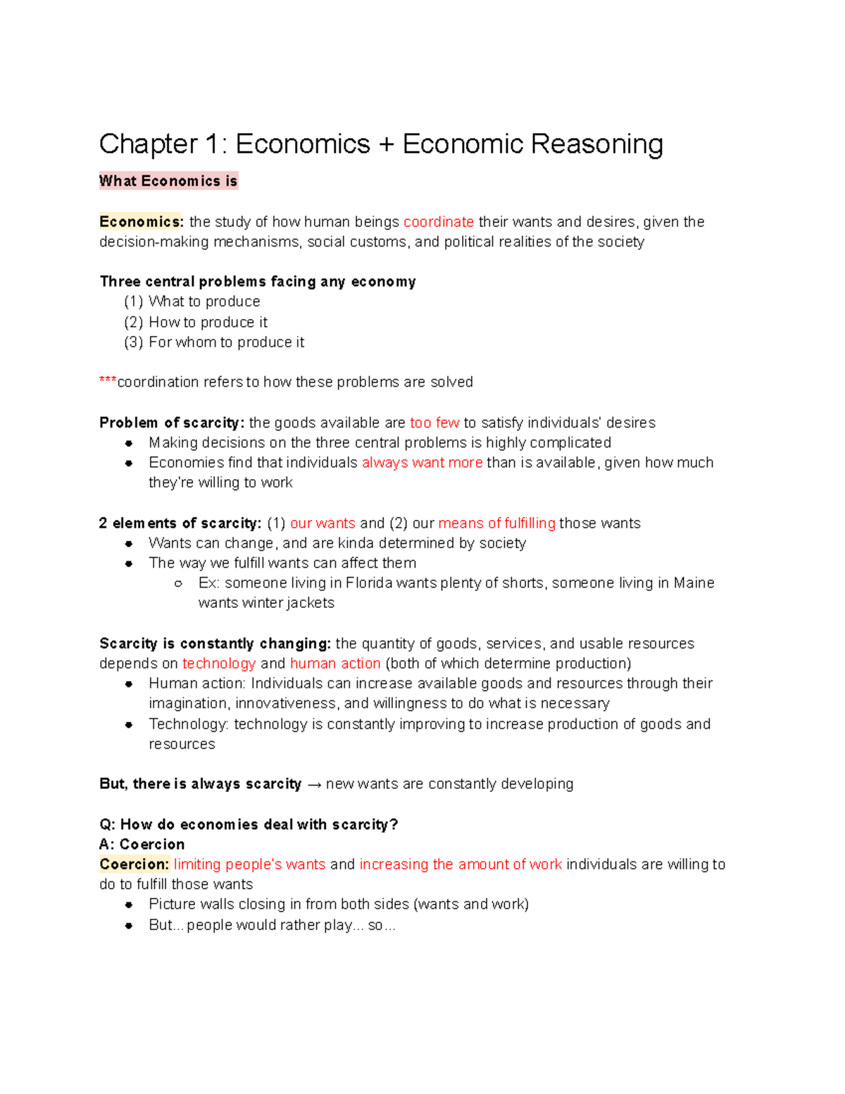Chapter 1: Economic Reasoning and Scarcity in Economics - Studocu