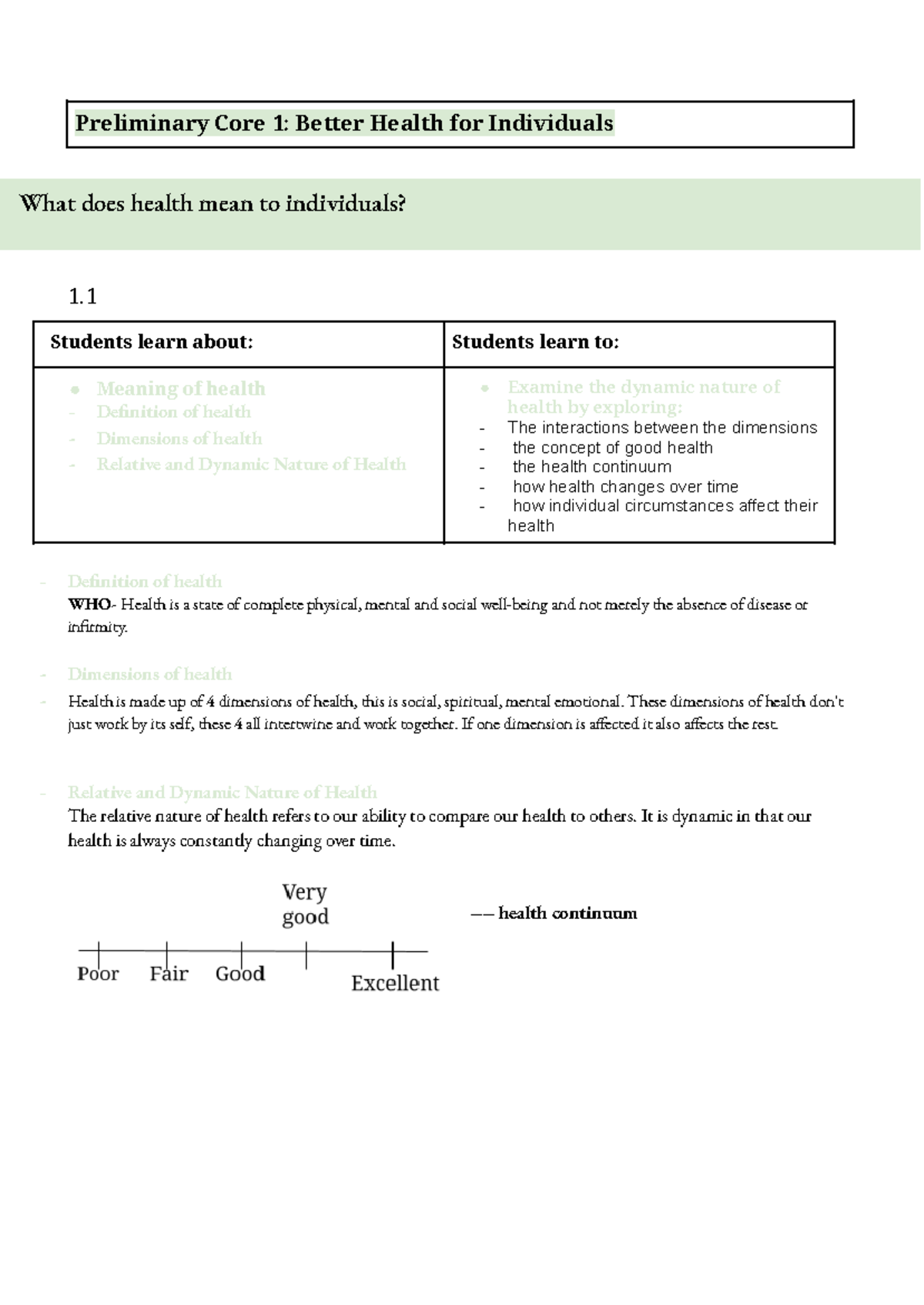 Preliminary Core 1 Better Health for Individuals - Preliminary Core 1 ...