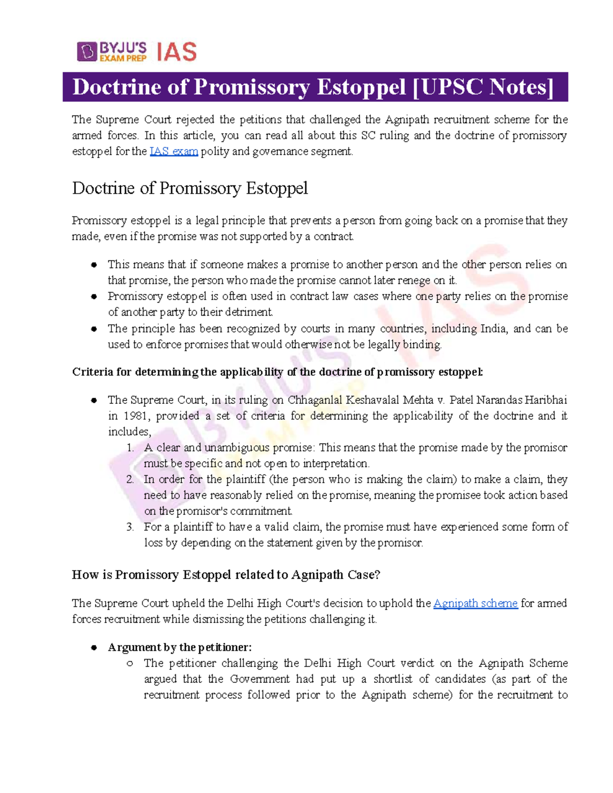 Byjus IAS Polity & Governance: Doctrine of Promissory Estoppel 2023 ...