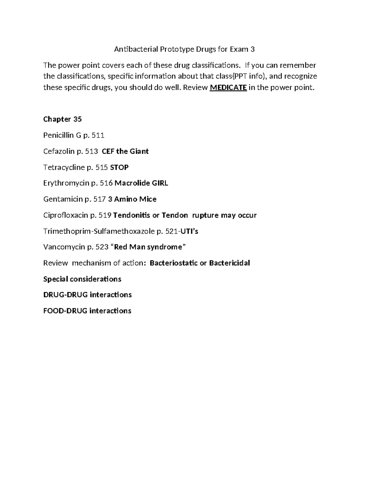 Antibacterial Prototype Drugs for Exam 3 - If you can remember the ...