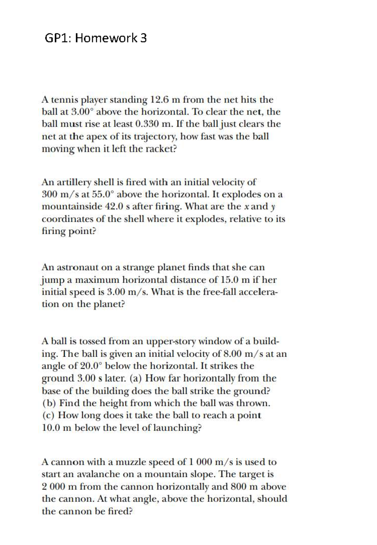 Homework Gp1 Practice Questions On Projectile Motion Studocu