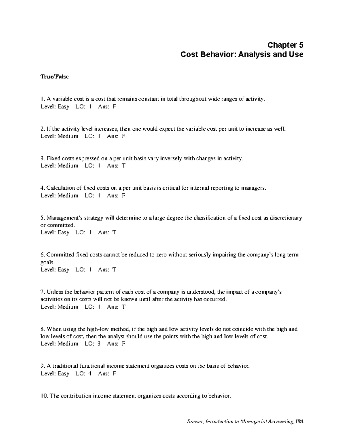 Cost Behavior Analysis: Sample Questions & Answers for Exam Prep - Studocu