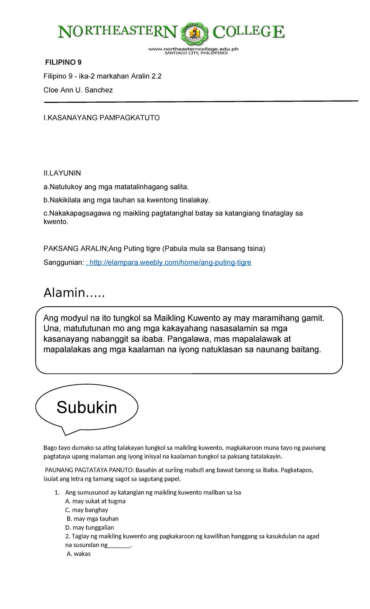 Hashnu: Ang Manlililok ng Bato (FILIPINO 9 Modyul sa Maikling Kuwento ...