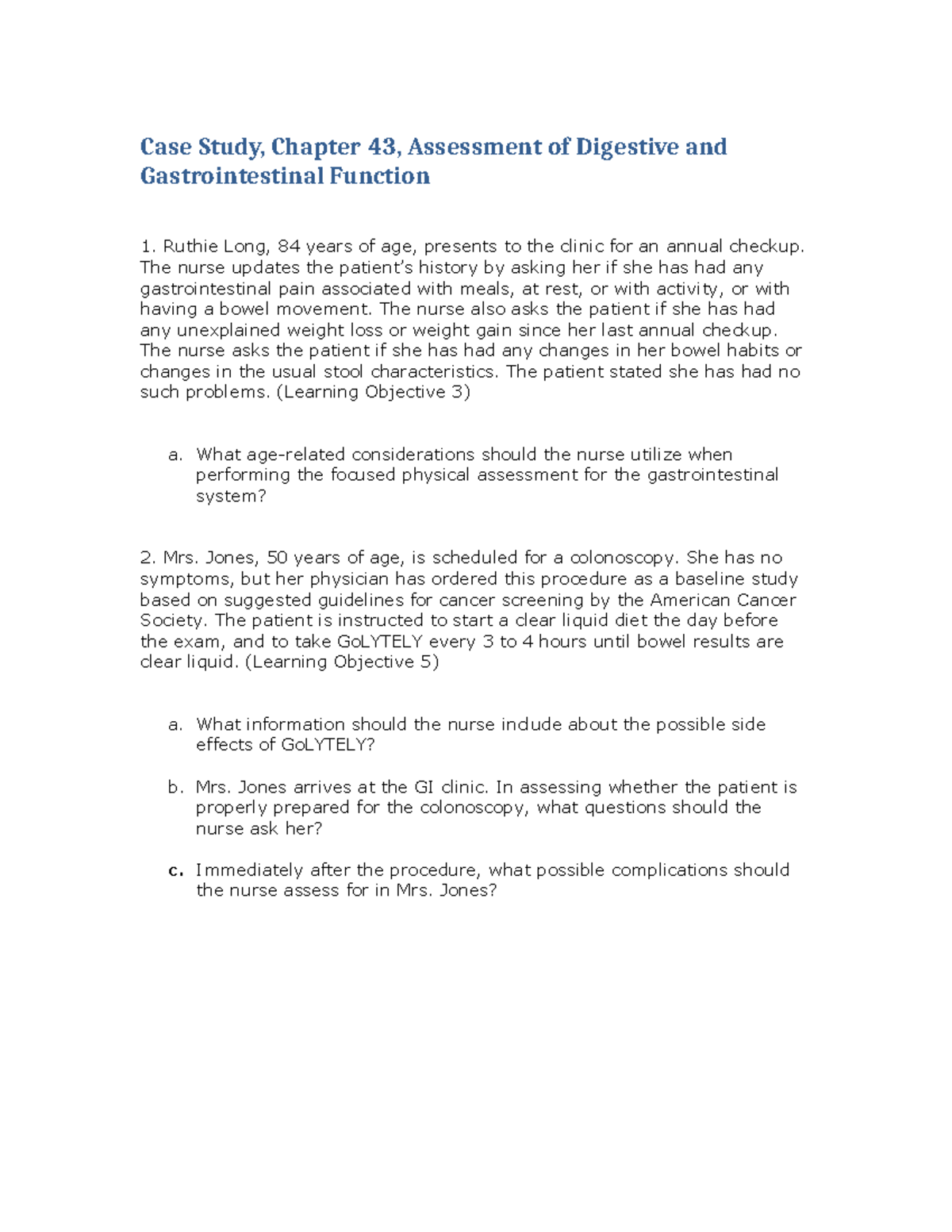 Case Study: Assessment of Digestive & Gastrointestinal Function, Chap ...