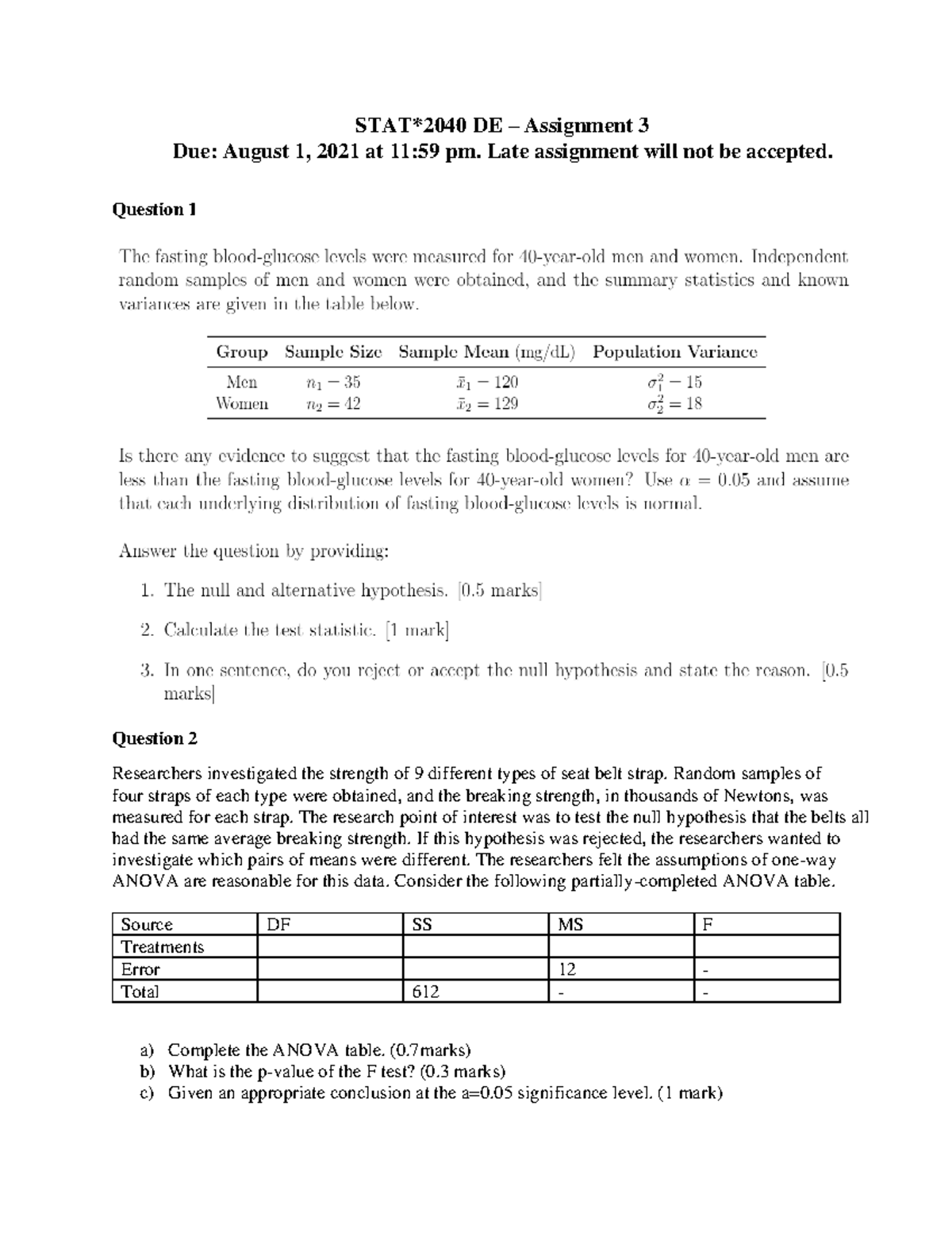 STAT2040 DE Assignment 3 Word problems from the lectures - STAT*2040 DE ...