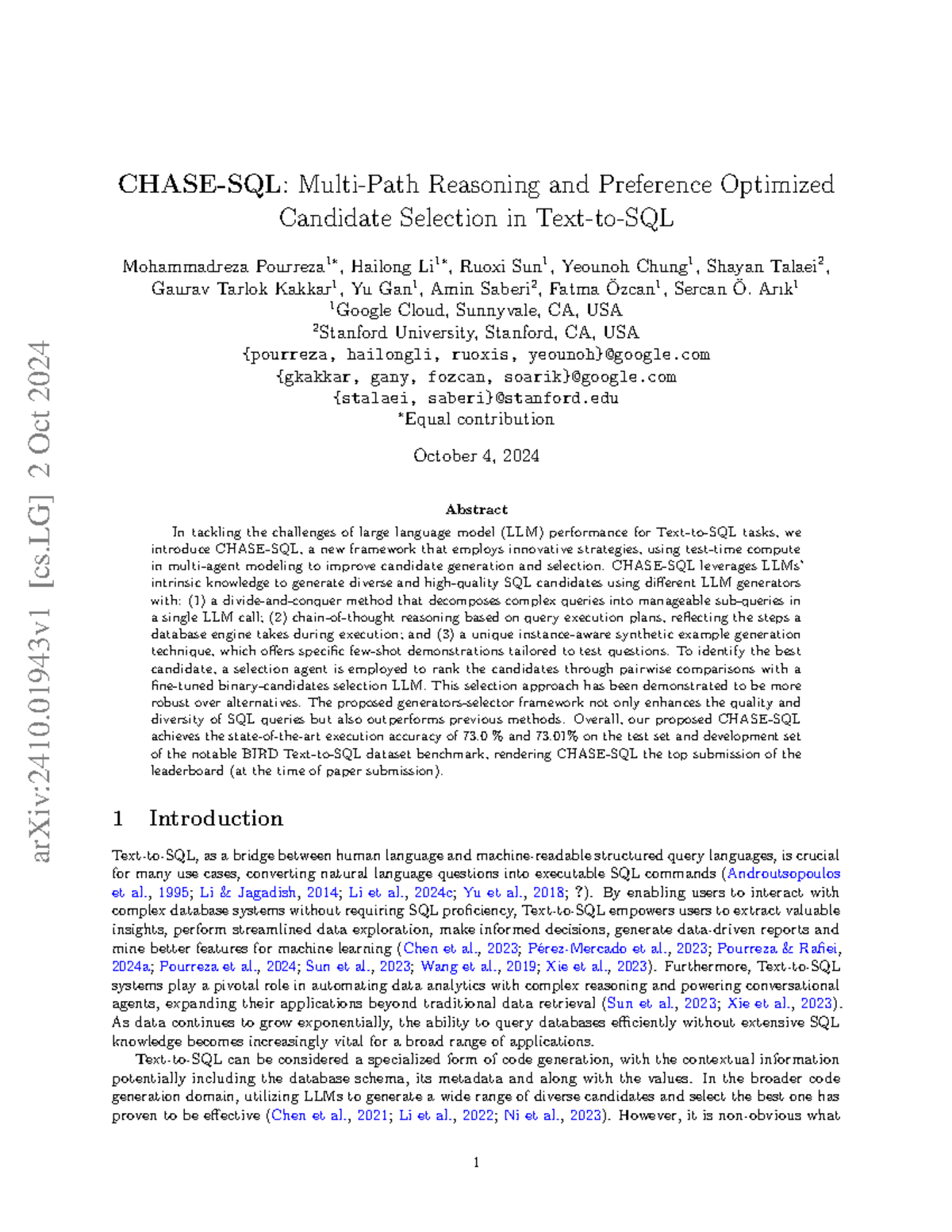 Chase-SQL: Multi-Path Reasoning & Preference Optimization Framework - Studocu