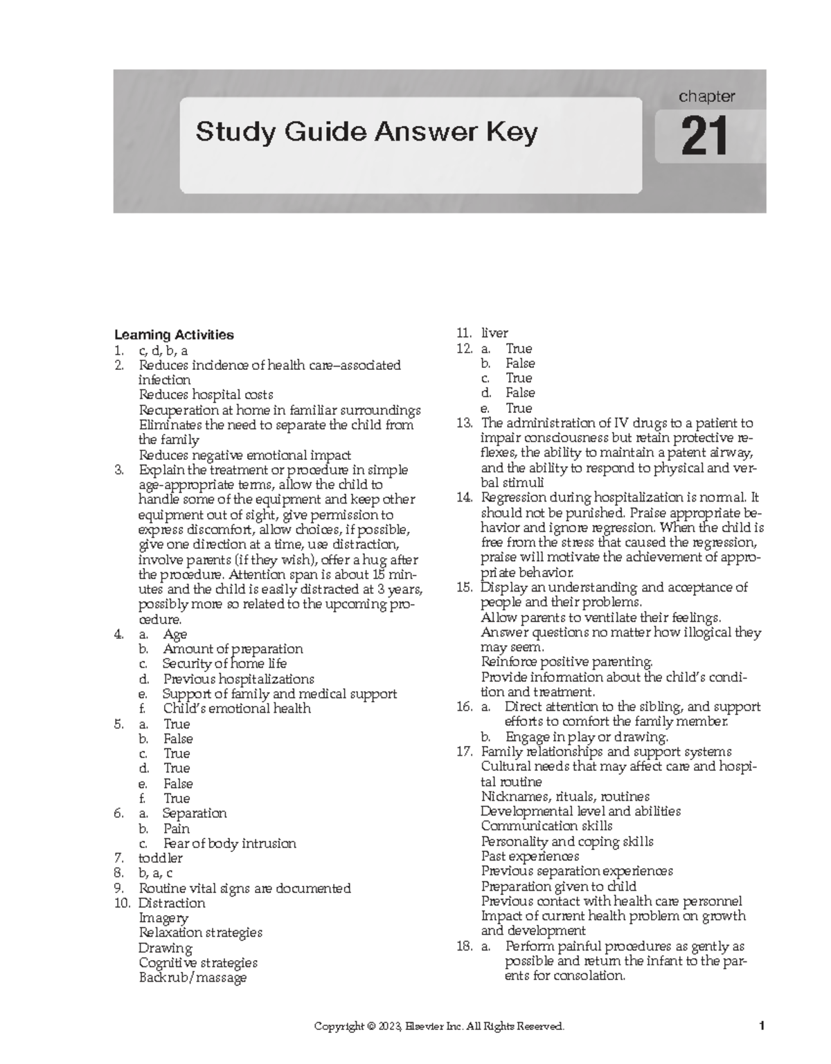 Chapter 21 Study Guide Answer Key for Learning Activities - Studocu