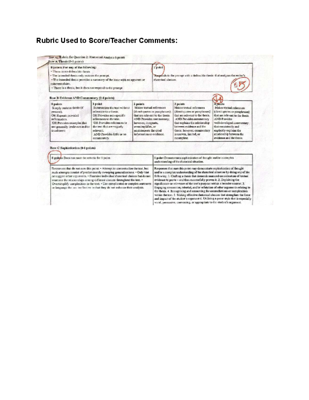 Graded Essay Rubric: Rhetorical Analysis Scoring Guide - Studocu