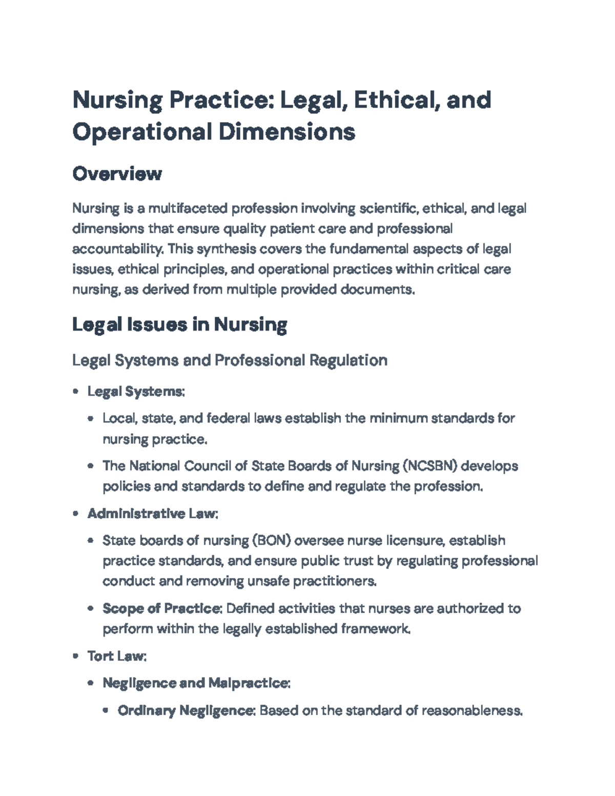 Nursing Practice: Legal, Ethical, and Operational Dimensions (Nursing ...