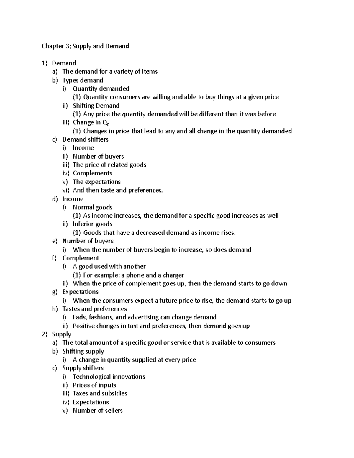 Chapter 3 Macroeconomics - Chapter 3; Supply and Demand Demand a) The ...