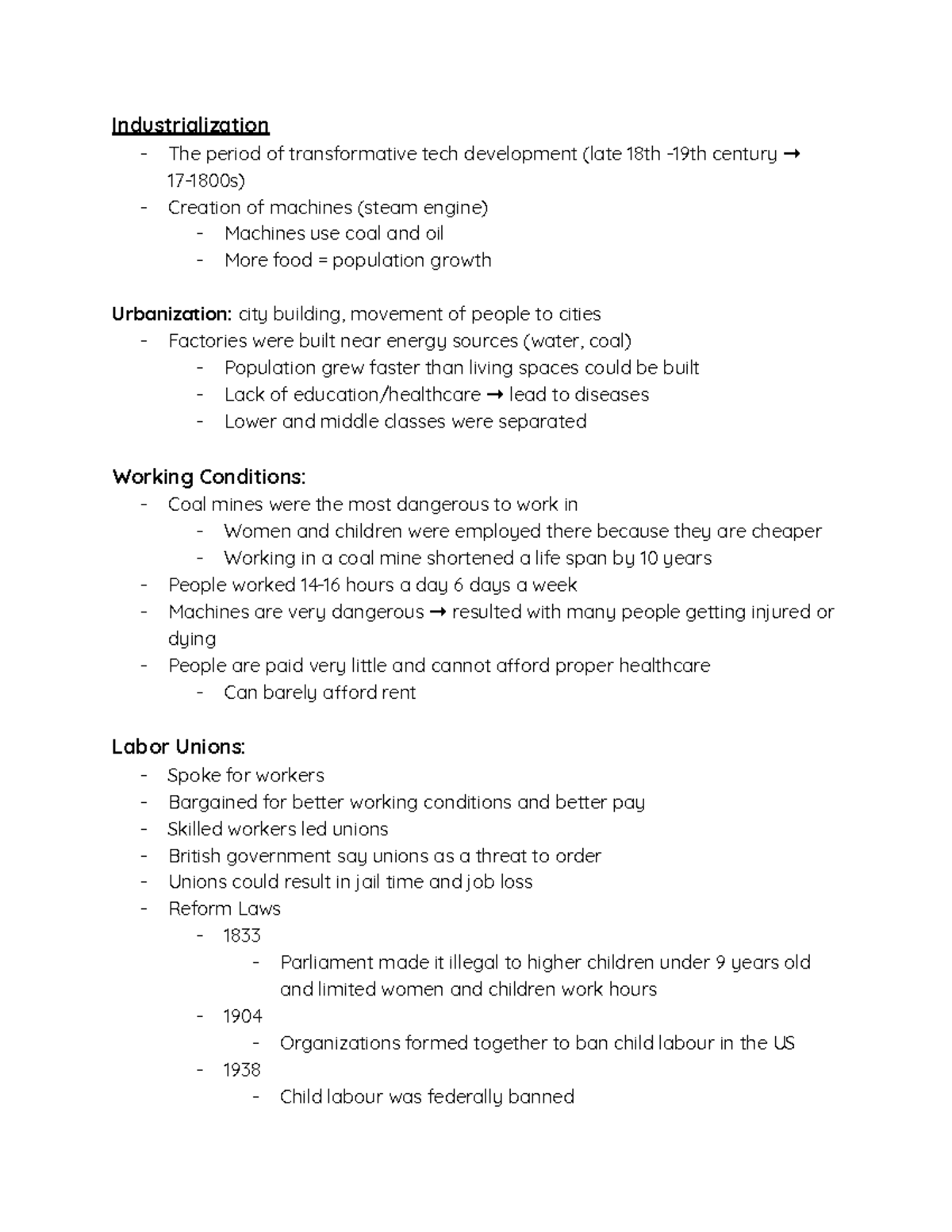 History 10 Unit 1 Study Guide - Google Docs - Industrialization - The ...