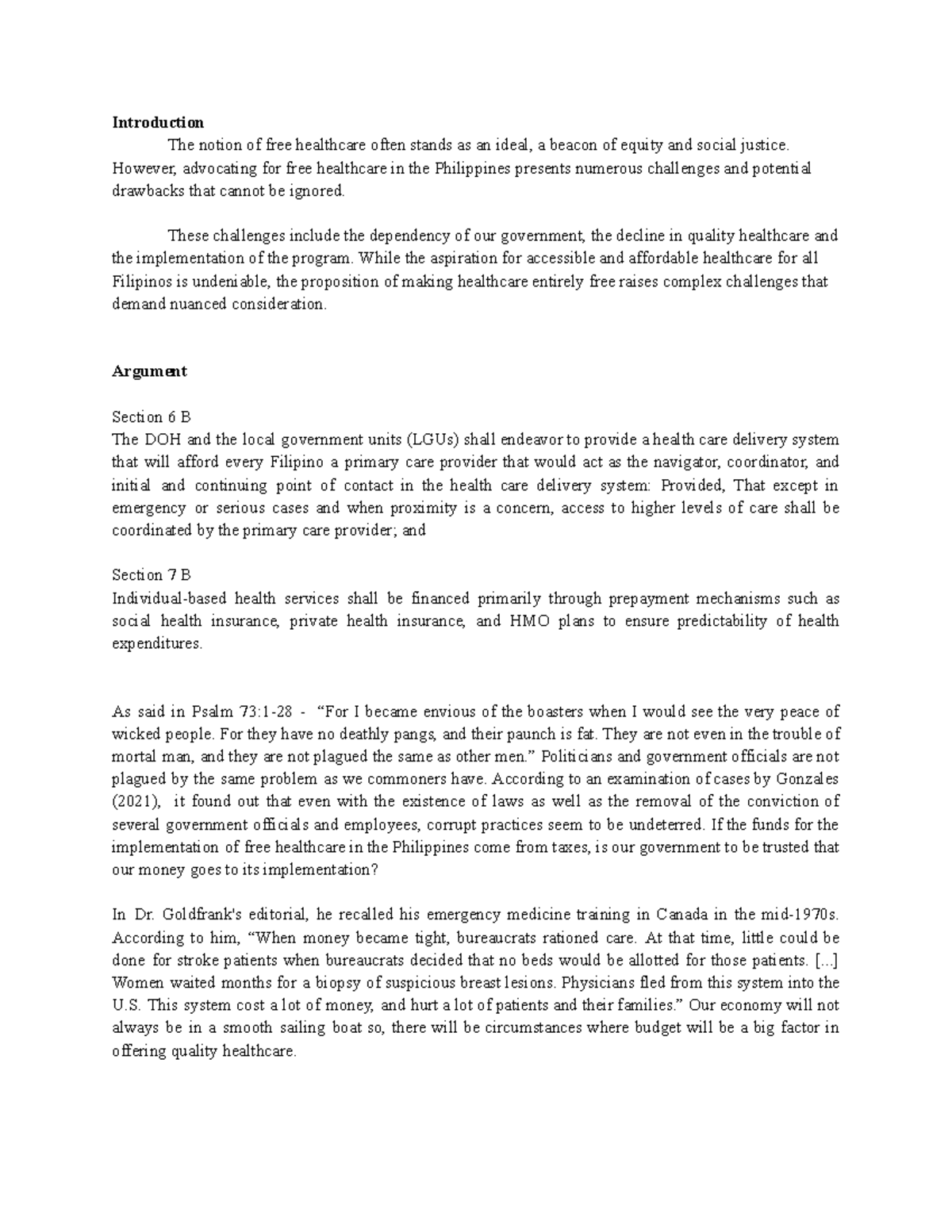 Healthcare - position paper - Introduction The notion of free ...