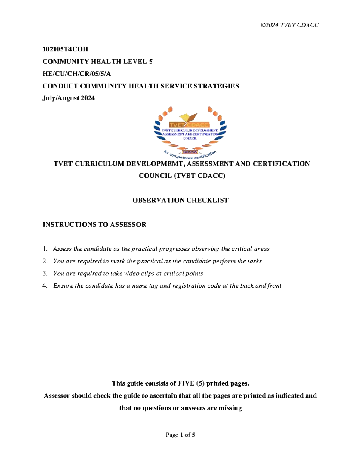 TVET CDACC 102105T4COH Community Health Service Strategies Assessment ...