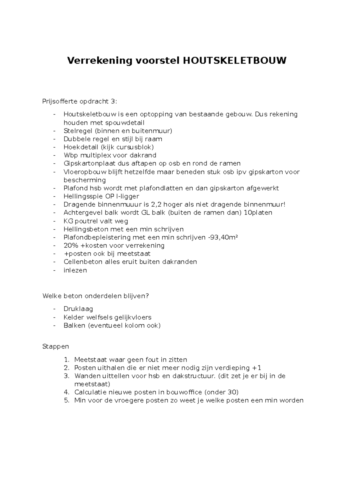 Verrekening voorstel Houtskeletbouw - Verrekening voorstel ...