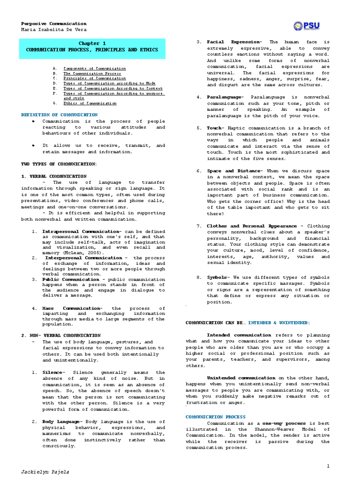 Purposive Communication (PUR COM) Chapter 1: Communication Process ...