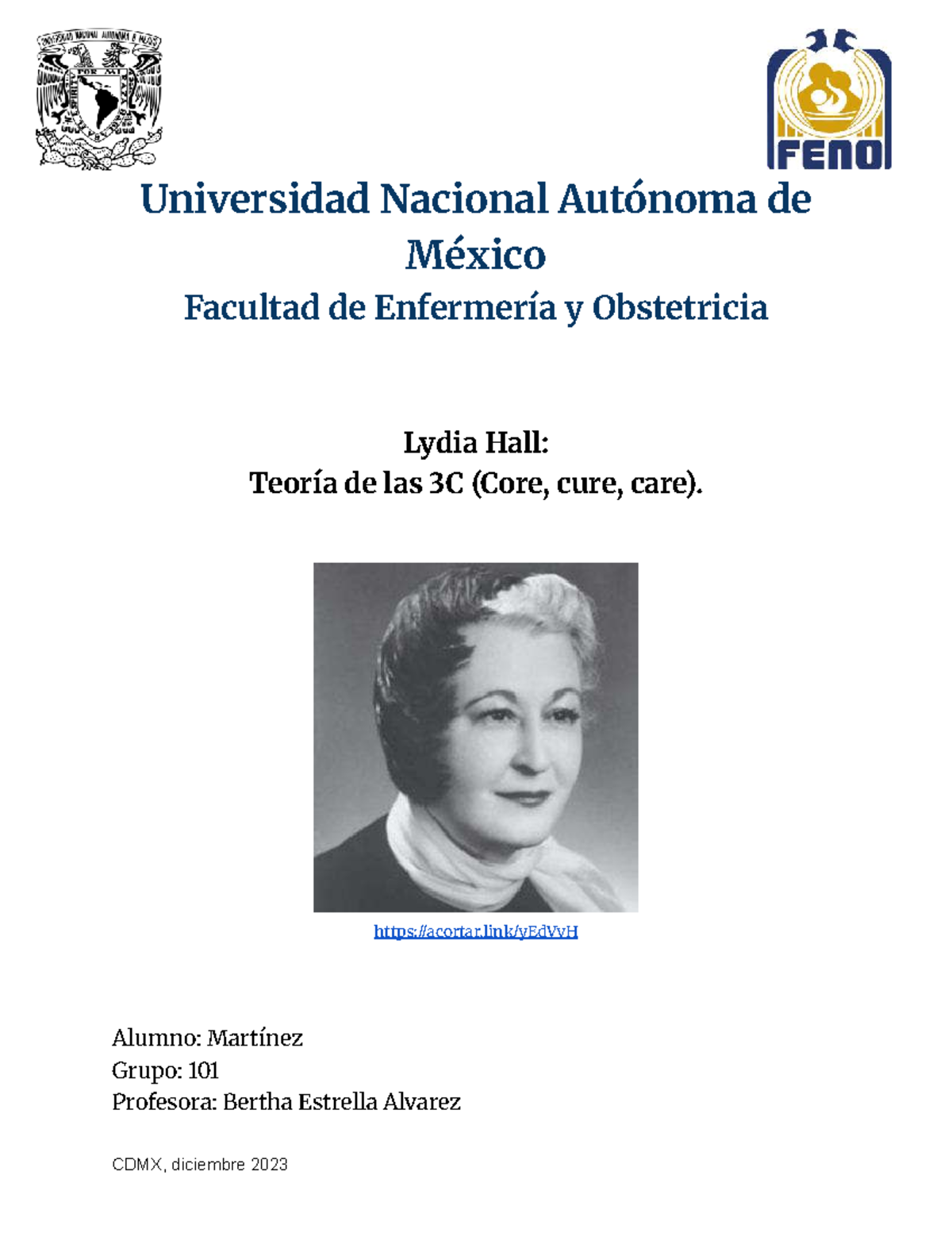 Teoría de las 3C de Lydia Hall en Enfermería - Grupo 101 - Studocu