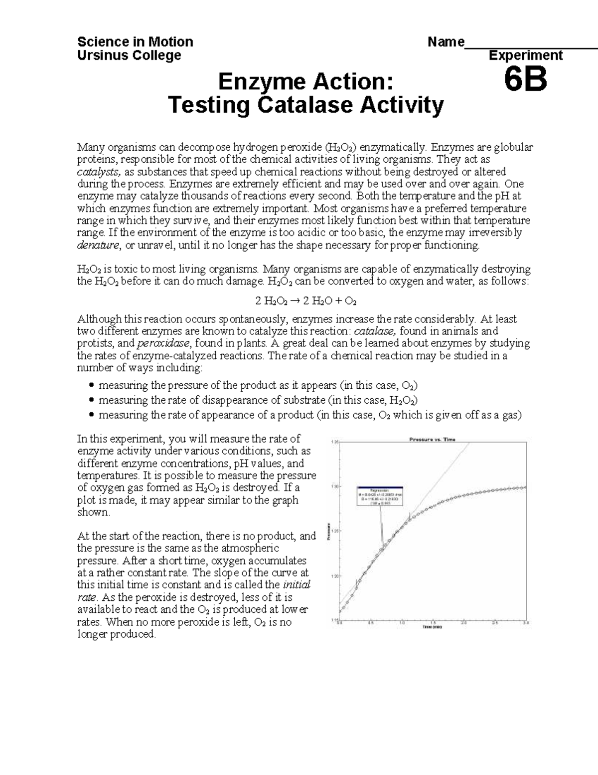 Enzyme Action Lab: Testing Catalase Activity in H2O2 Decomposition 6B ...