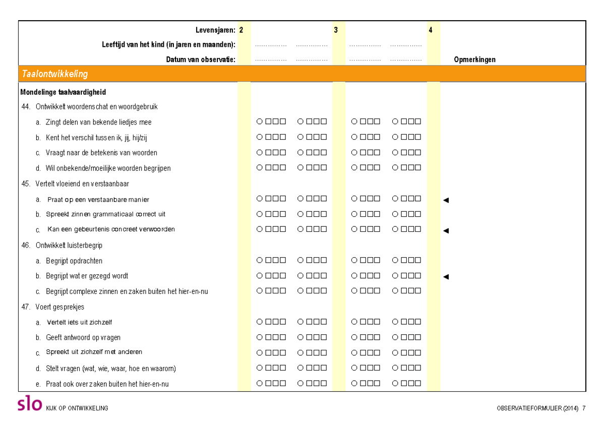Observatieformulier Taalontwikkeling (KIJK OP ONTWIKKELING 2014 ...