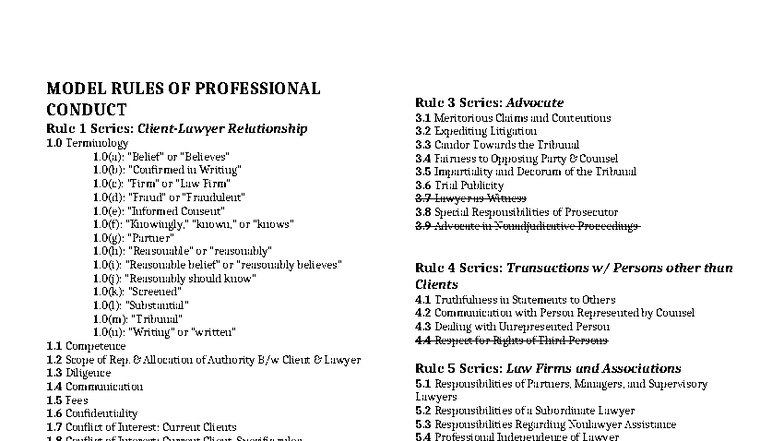 MODEL RULES OF PROFESSIONAL CONDUCT: Comprehensive Overview and ...