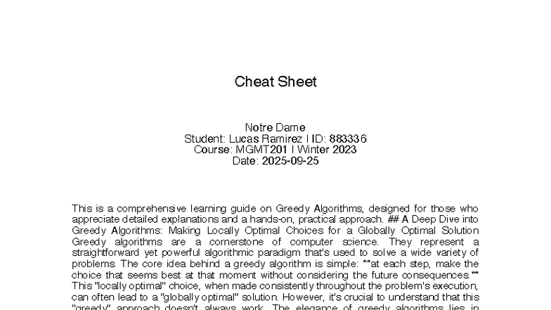 MGMT201 Winter 2023: Greedy Algorithms Comprehensive Study Guide - Studocu