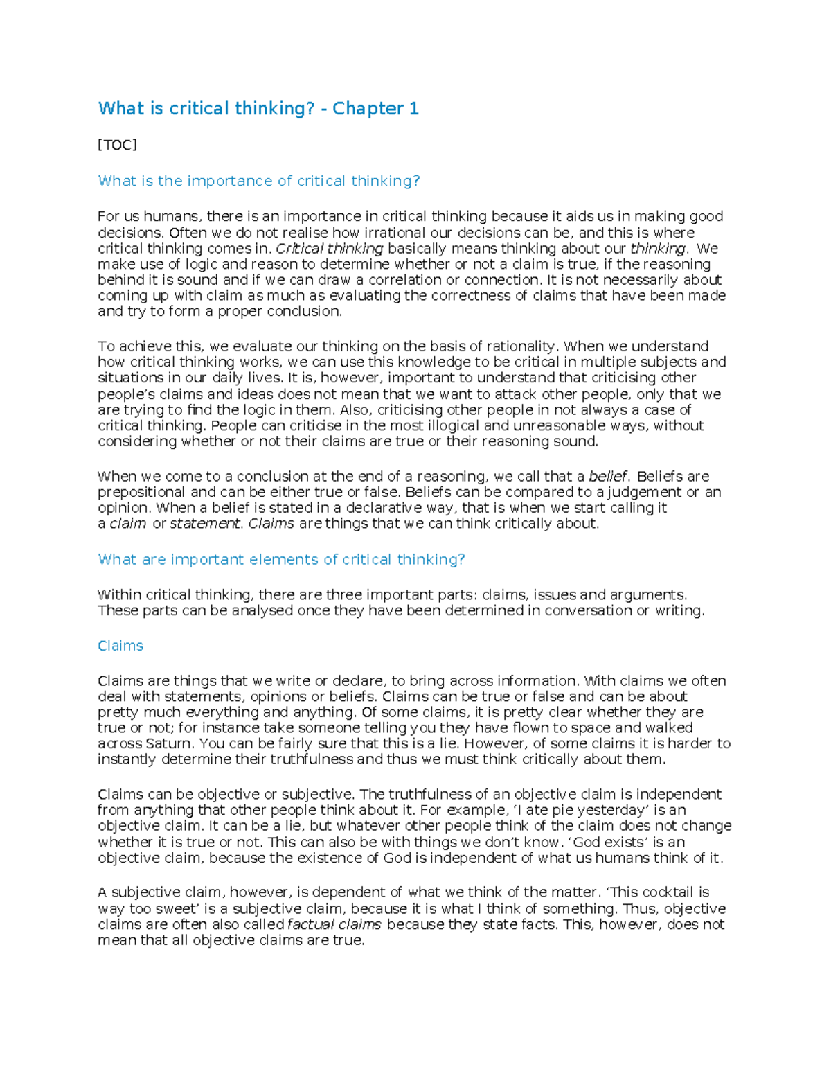 Critical Thinking Essentials: Understanding Claims, Arguments, and ...