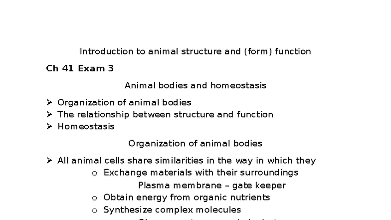 Biology 2 Exam 3 Notes: Animal Structure, Function & Homeostasis - Studocu