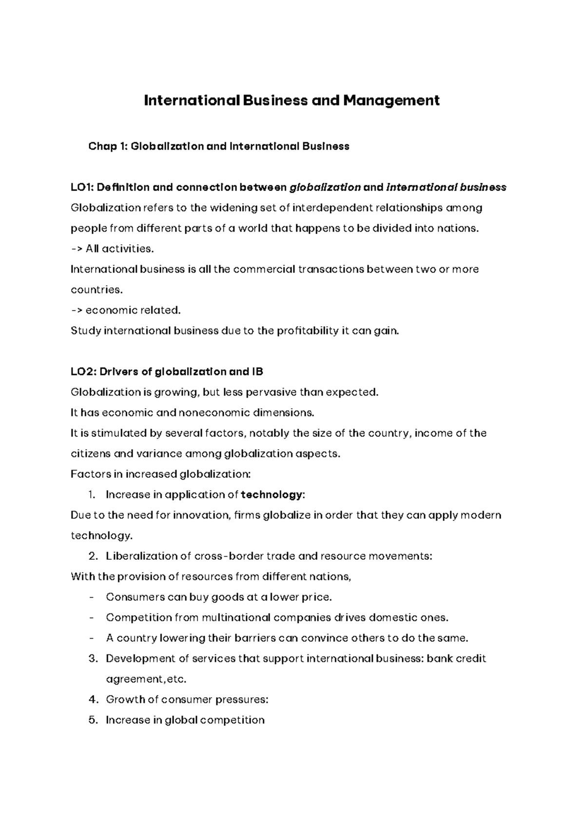 Chapter 1: Globalization in International Business (IB) - Studocu