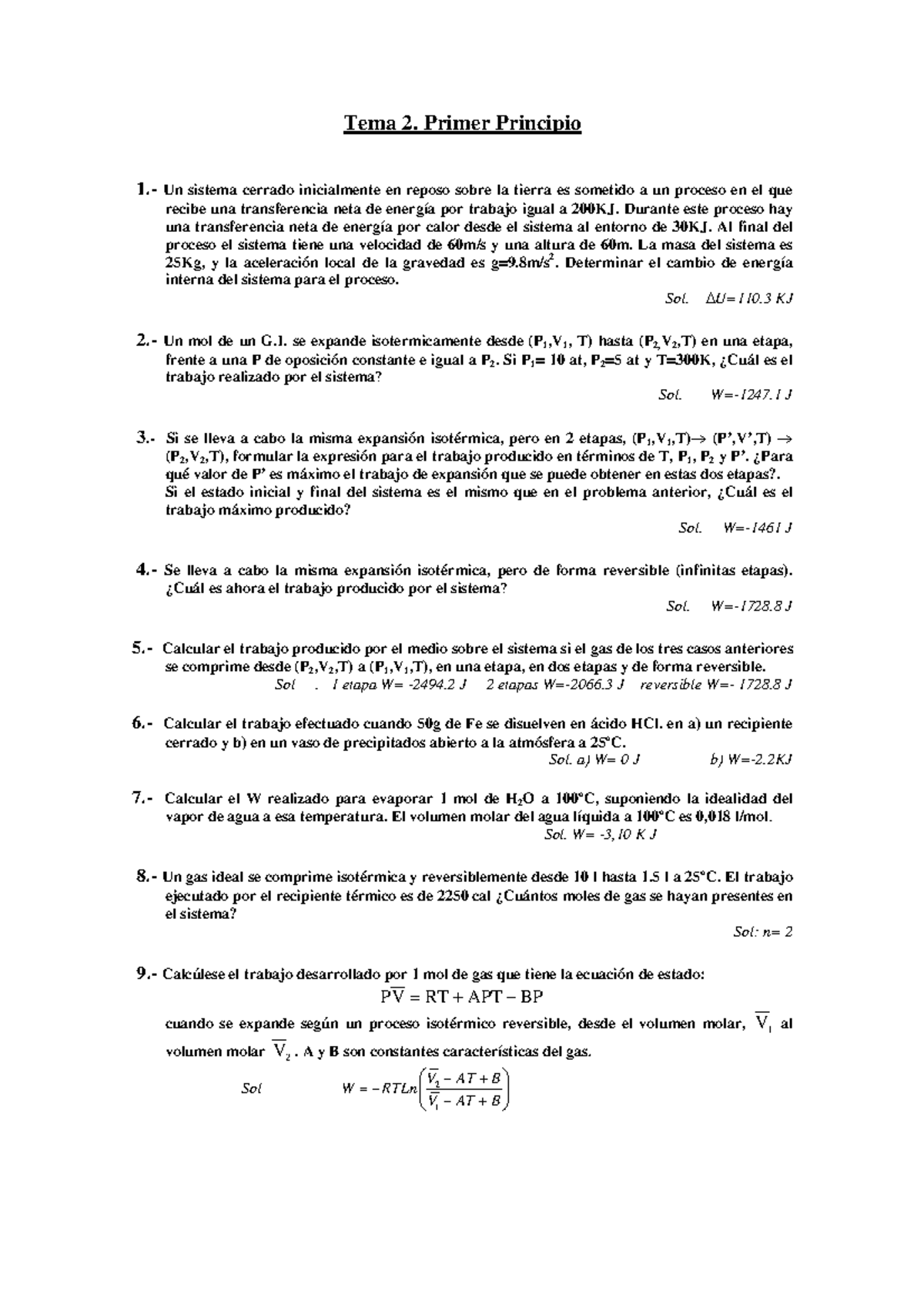 Termo 3 02-Primer Principio - Tema 2. Primer Principio 1.-Un sistema cerrado inicialmente en ...